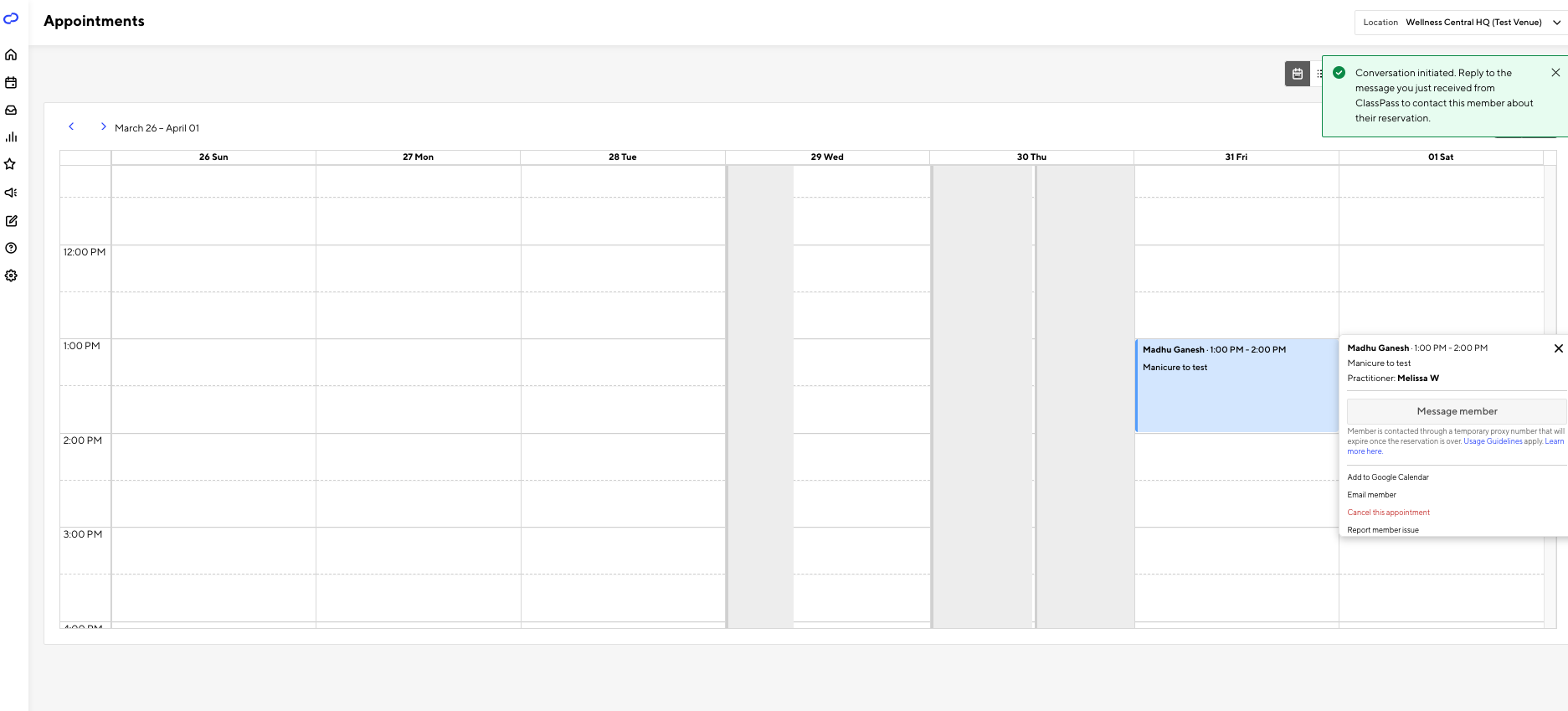 How do I message a user who has booked an appointment?