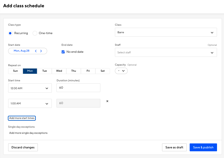 How do I create my class schedule or add a class in my Partner Dashboard?
